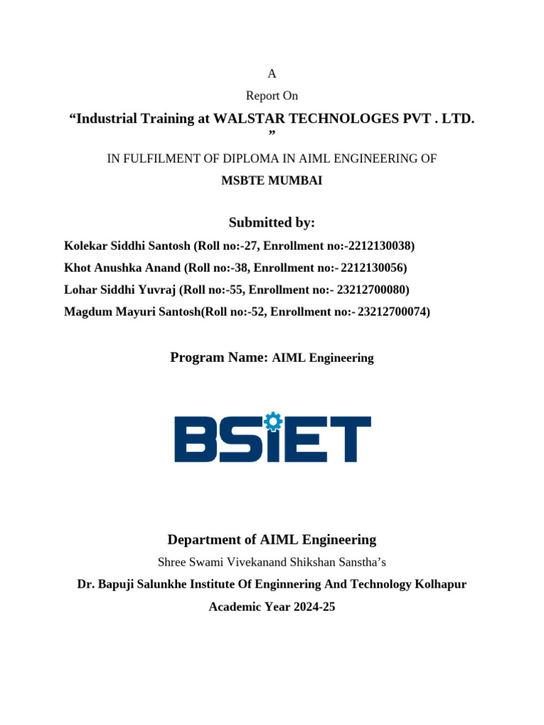 Industrial_Training_Report_Format | PDF | Software Testing | Personal ...