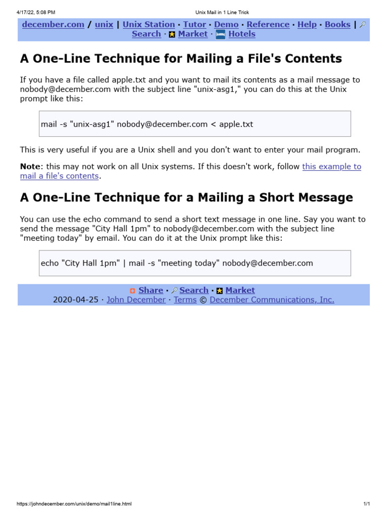 A One-Line Technique For Mailing A File's Contents | PDF