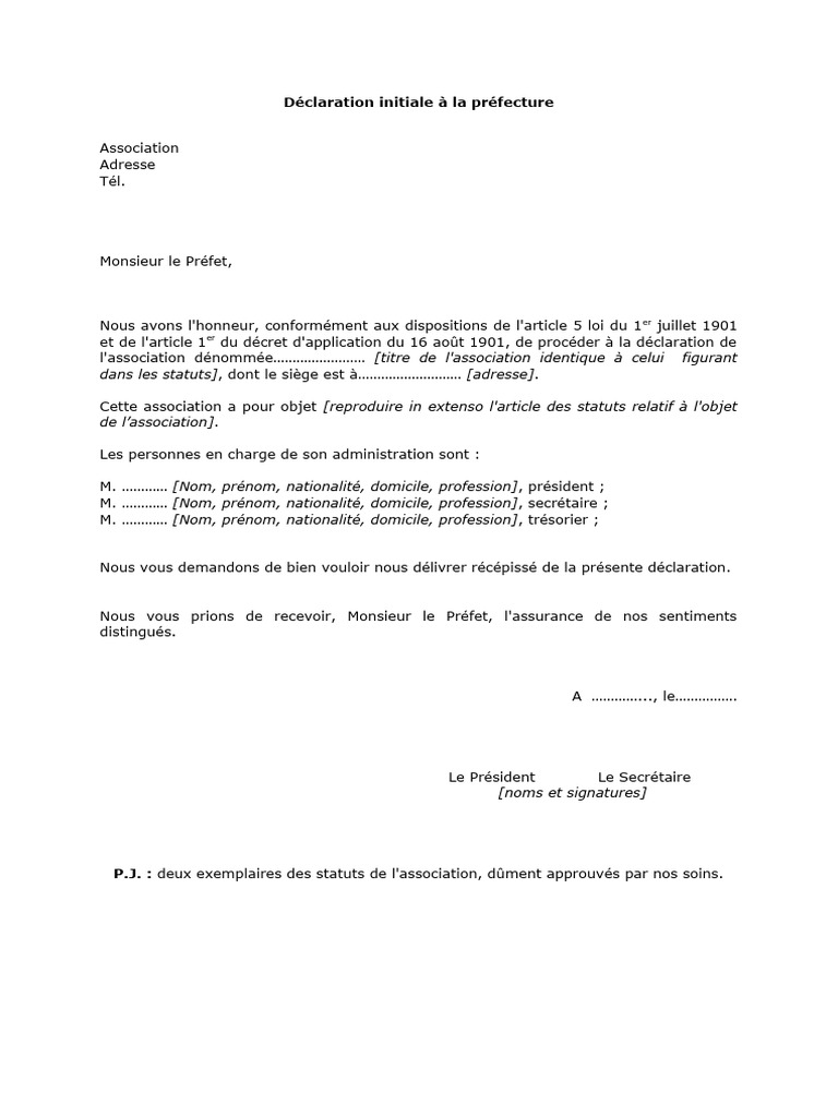 Déclaration d'Association à la Préfecture | PDF