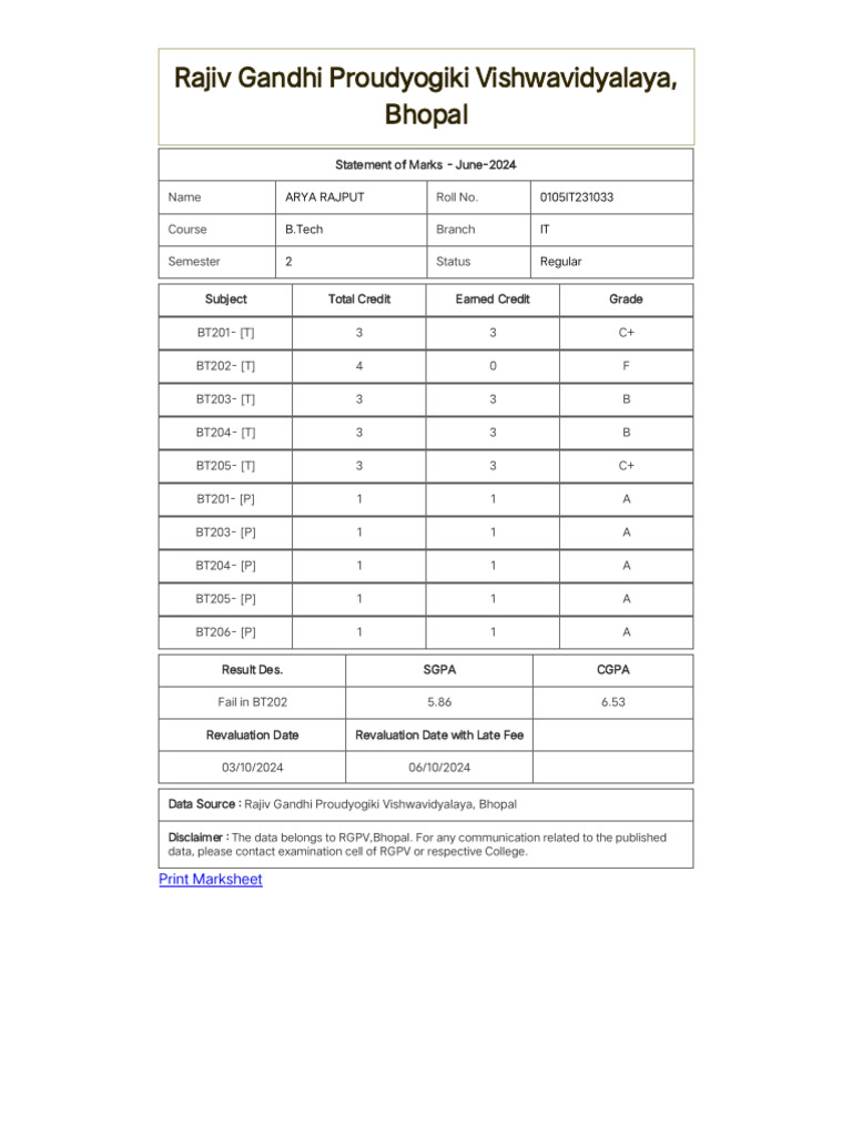 Rajiv Gandhi Proudyogiki Vishwavidyalaya, Bhopal __._ | PDF