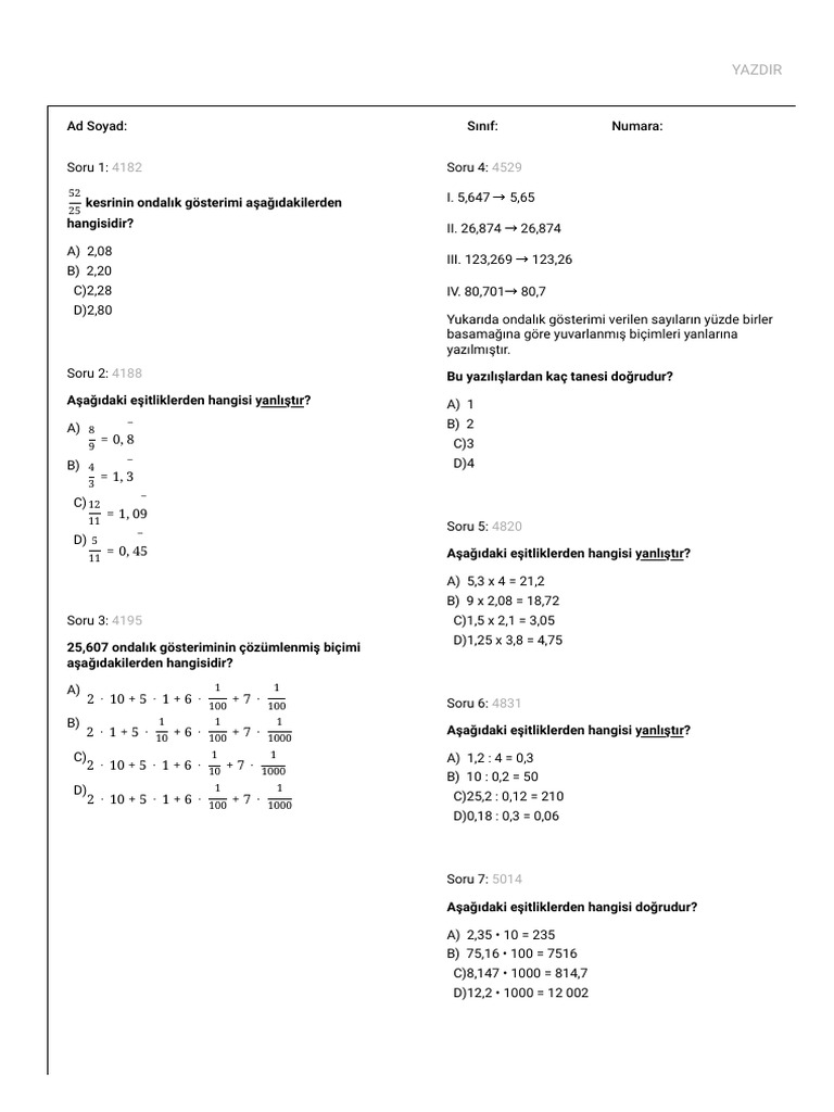 Matematik 100 Soru | PDF