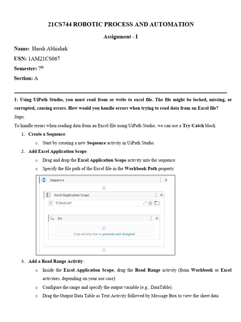 UiPath Excel Error Handling Guide | PDF | Microsoft Excel | Scope (Computer Science)