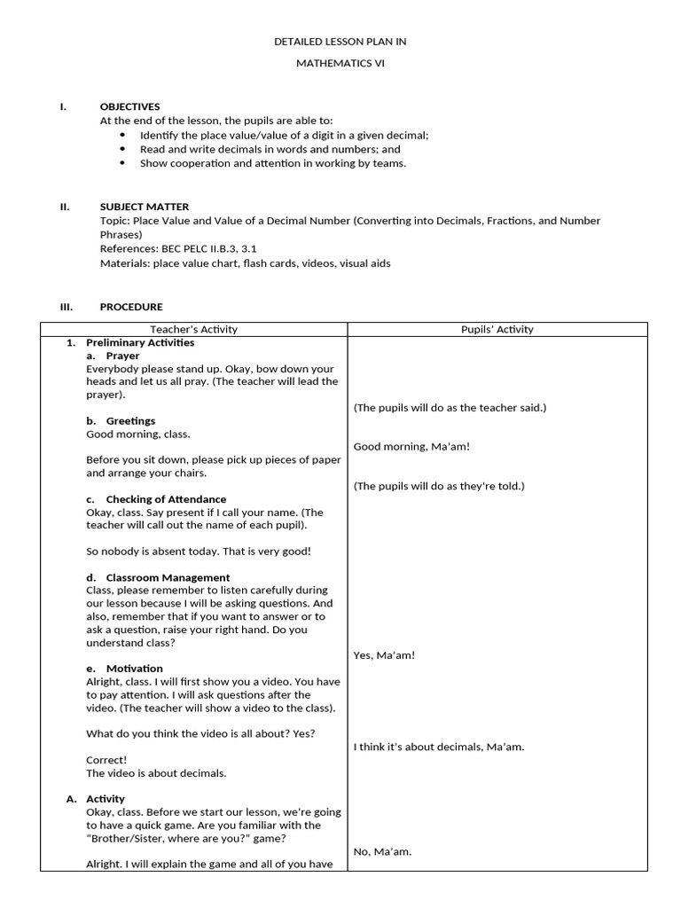DETAILED LESSON PLAN IN MATH 5 | PDF | Numbers | Mathematics