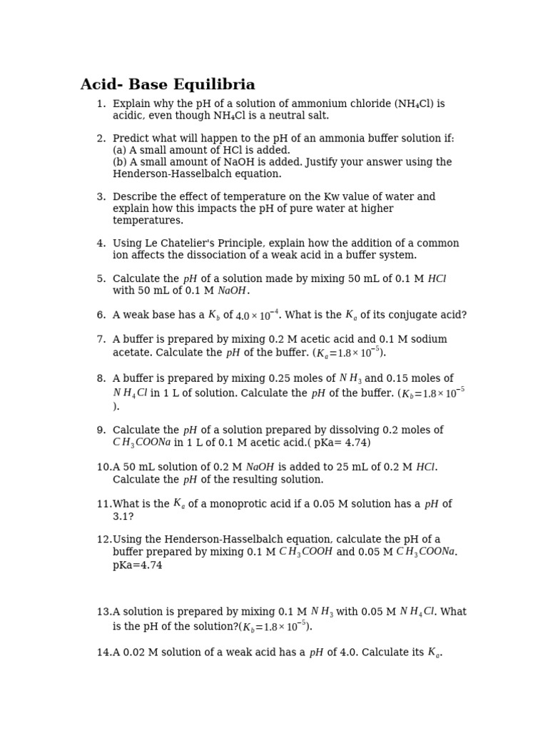 acid-base-equilibria | PDF | Acid | Ph