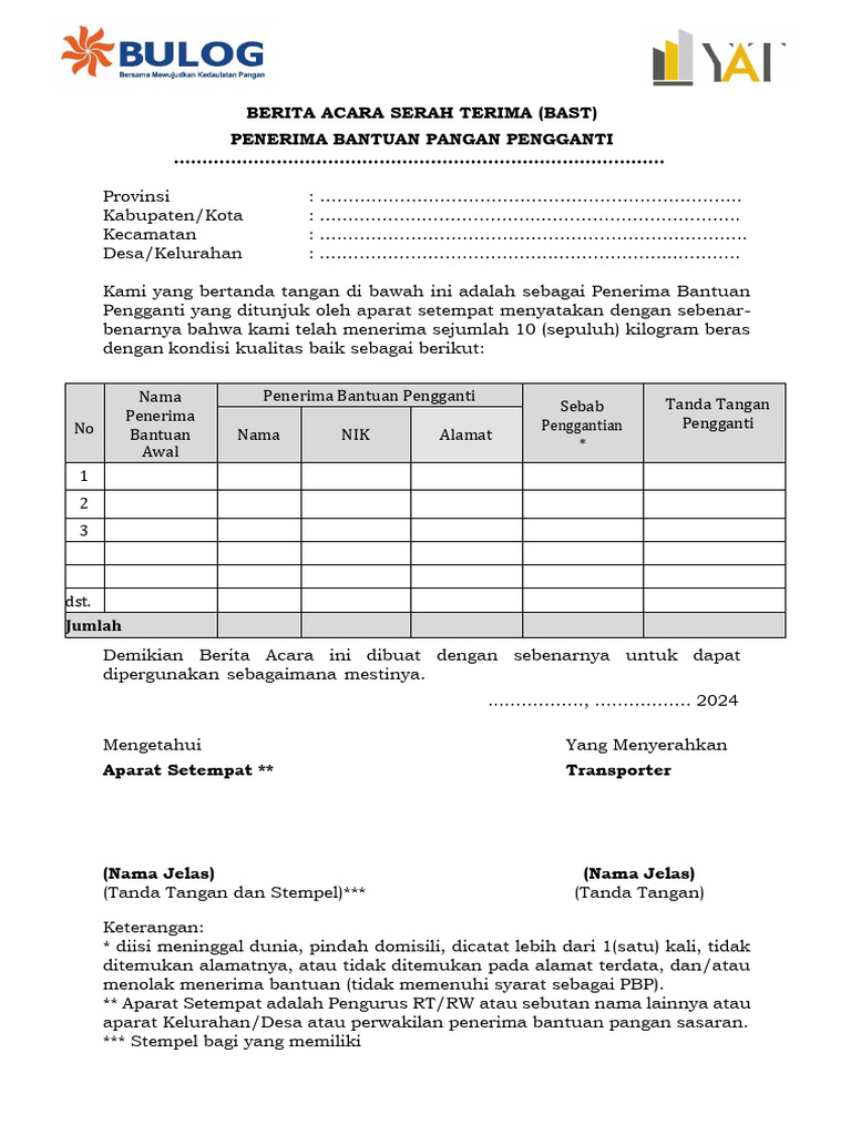 Bast Penerima Bantuan Pangan (PBP) Pengganti | PDF