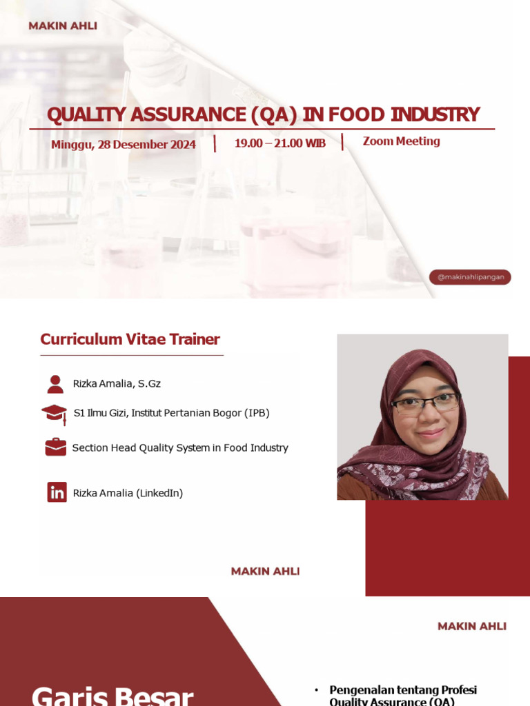 Materi Qa in Food Industry Batch 54 Makin Ahli 2024 | PDF