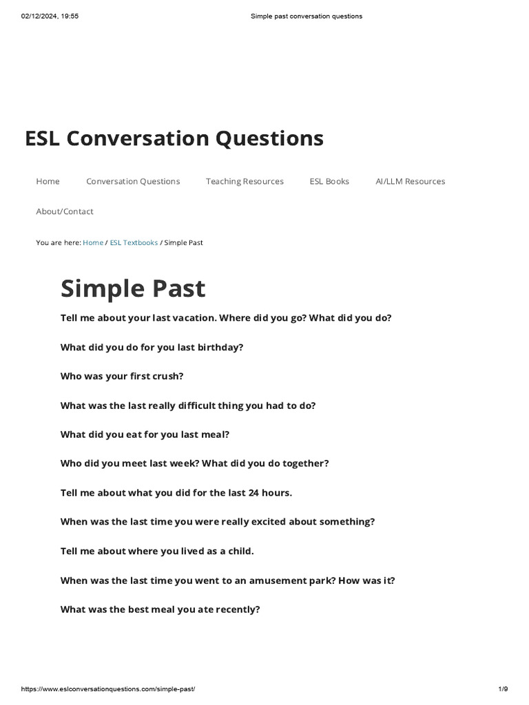 Simple past conversation questions | PDF