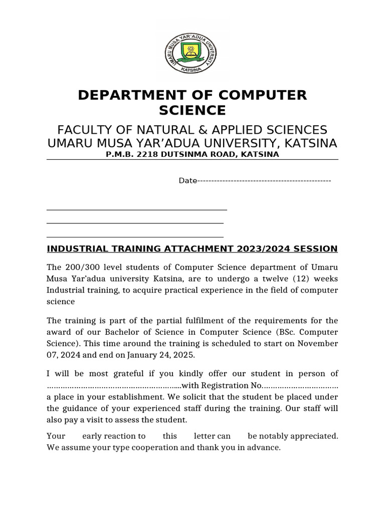 Siwes Introduction Letter | PDF