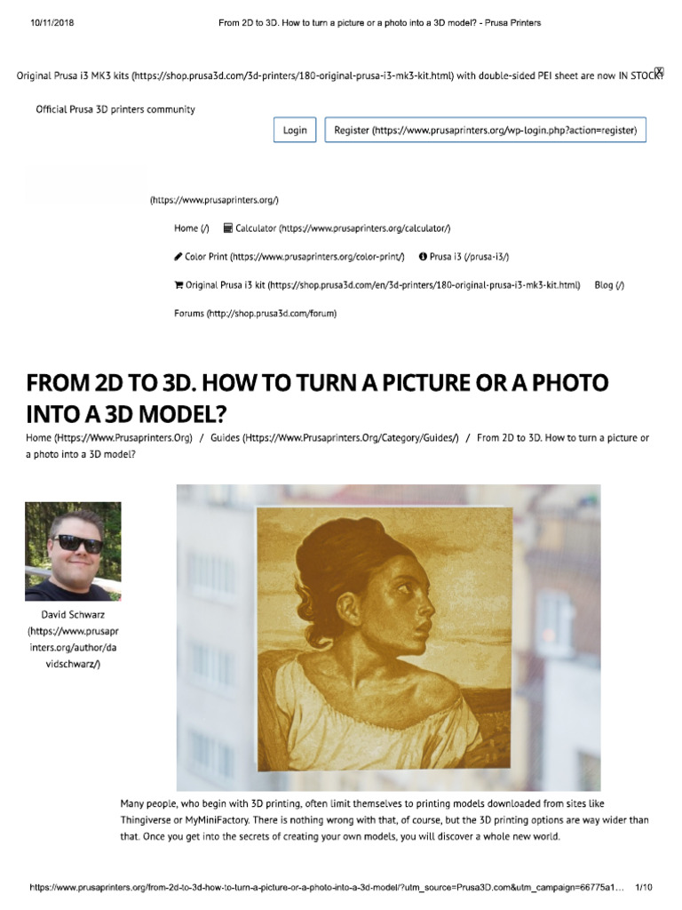 From 2D To 3D. How To Turn A Picture Or... Hoto Into A 3D Model - Prusa ...