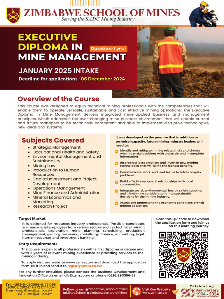 Executive Diploma in Mine Management | PDF | Mining | Sustainability