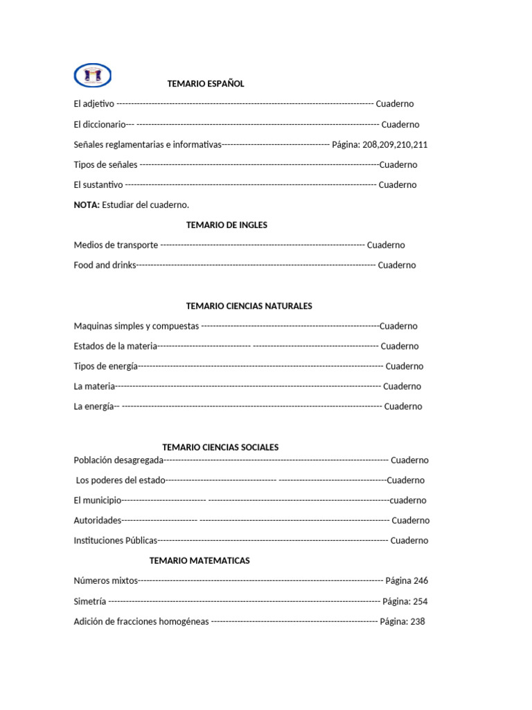 Temario Cuarto Parcial Tercero | PDF