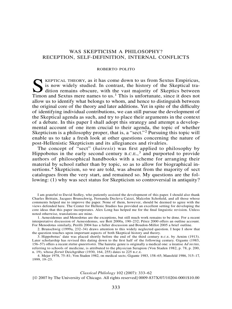 Was Skepticism a Philosophy? Reception, Self‐Definition, Internal Conflicts | PDF | Skepticism ...
