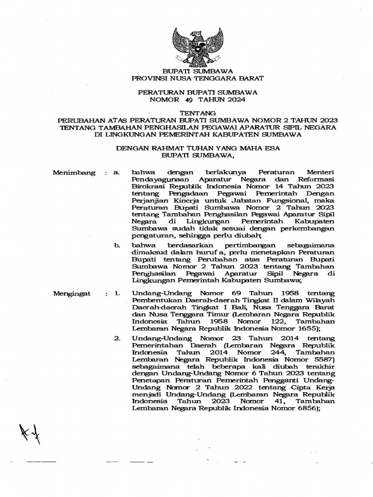 Perbup Sumbawa Nomor 49 Tahun 2024 | PDF