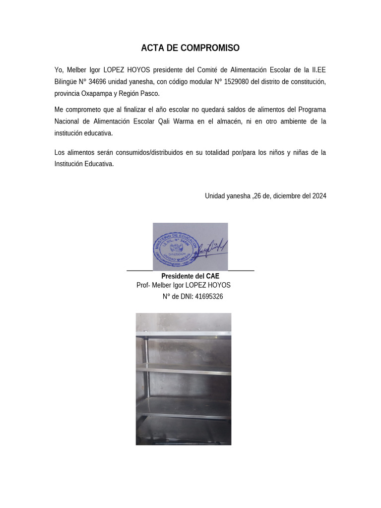 Acta de Compromiso Para El Cae 34630 | PDF