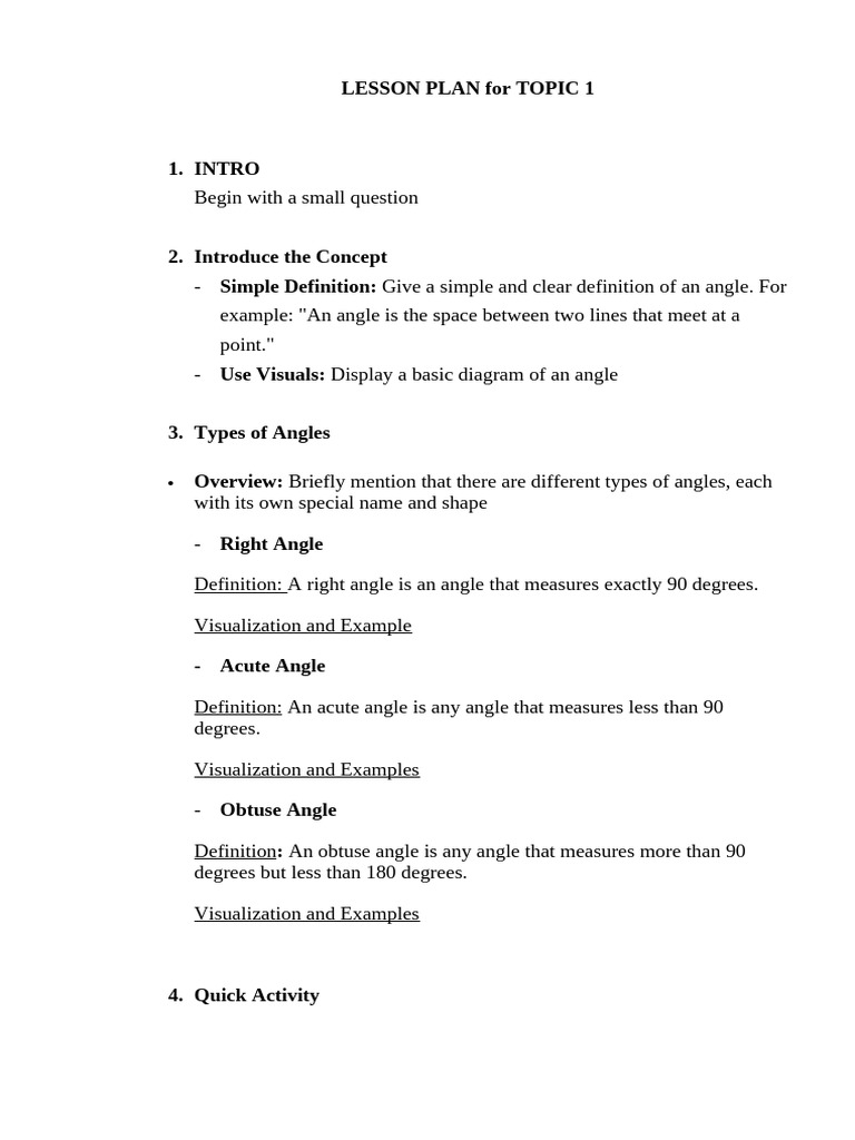 Types of Angles Lesson Plan | PDF
