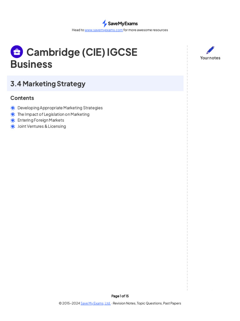 3.4 Marketing Strategy - Cambridge (CIE) IGCSE Business Revision Notes ...