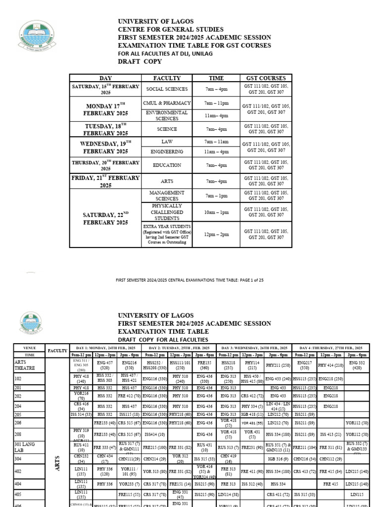 General Time Table 2024 2025 01 | PDF | Academic Term | Schools