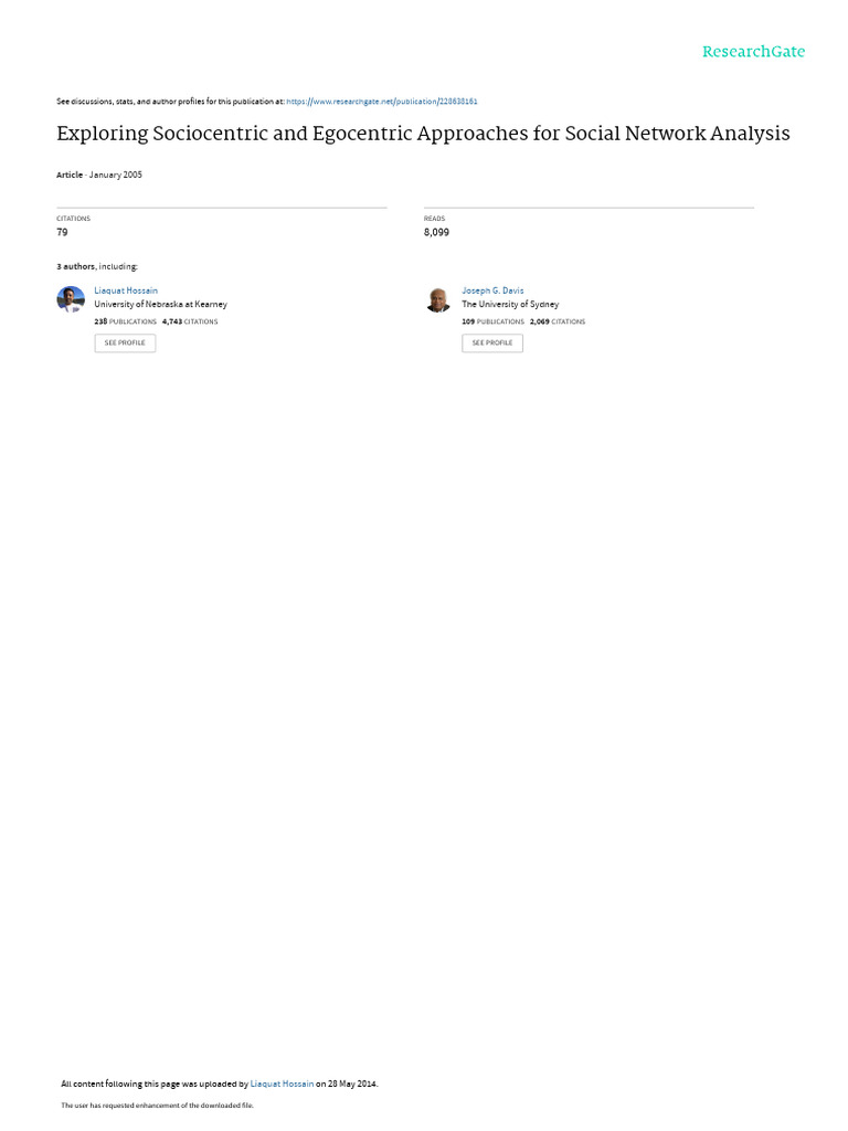 Exploring Sociocentric and Egocentric Approaches F | PDF | Social Network | Sampling (Statistics)