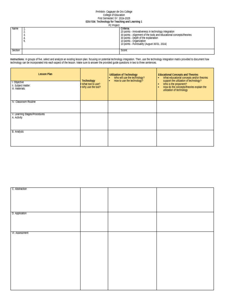 Edu 534 1sem Sy 24 25 P2 Project | PDF | Lesson Plan | Concept