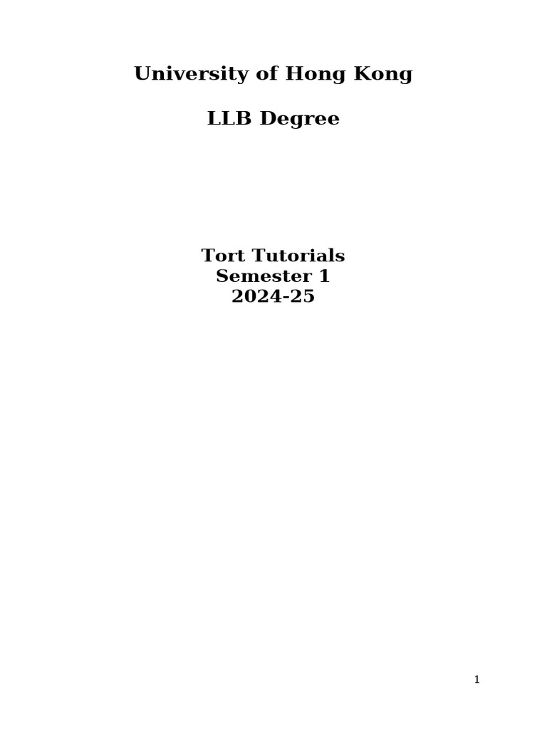 2024-25 LLAW1005 Tutorial Worksheet | PDF | Negligence | Duty Of Care