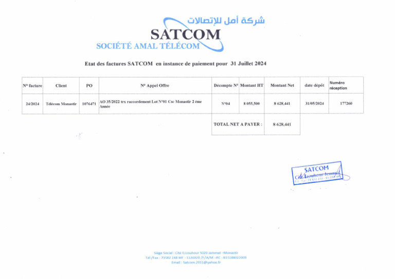 Etat Facture SATCOM Echues Mois Juillet 2024 Maj | PDF