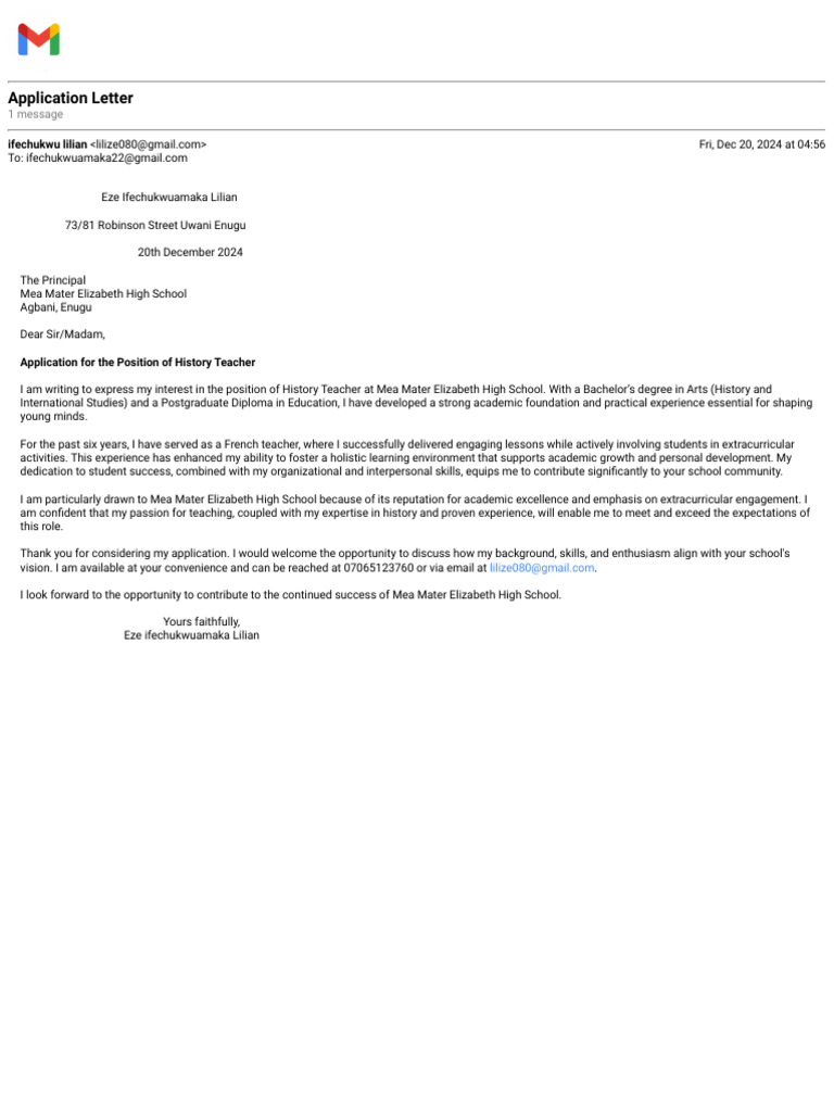 Gmail - Application Letter | PDF