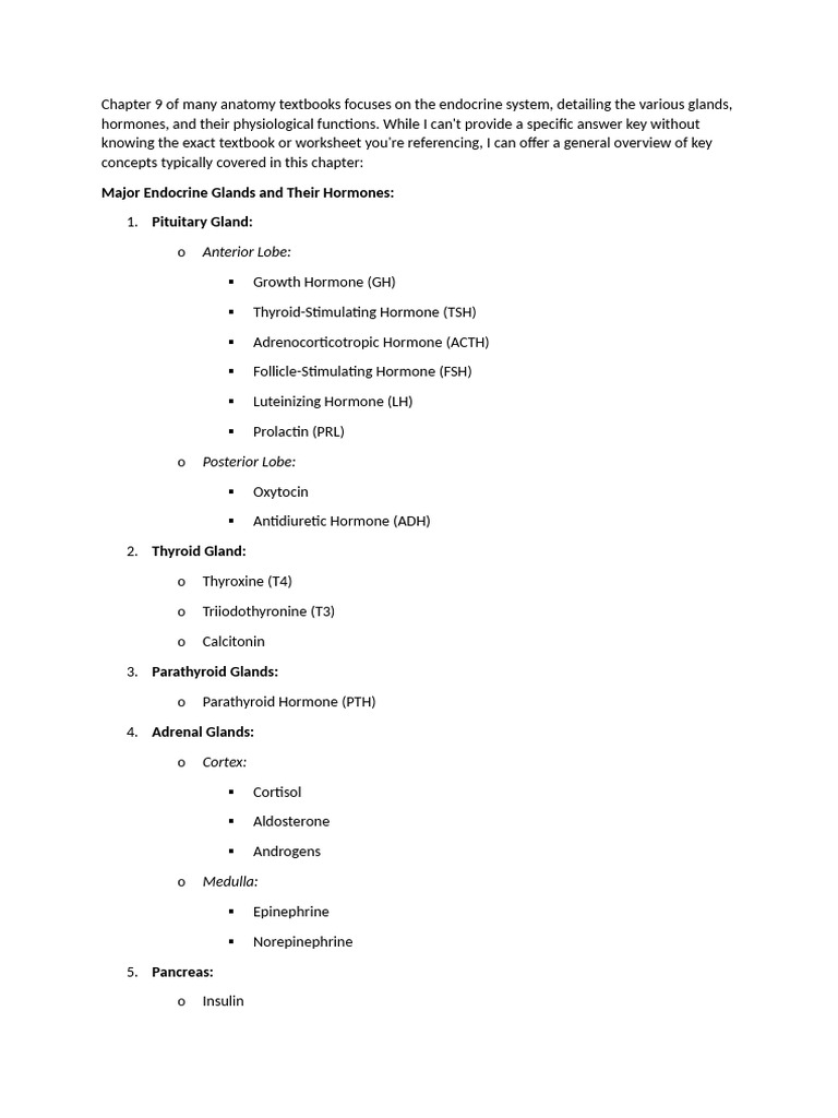 Chapter 9 of many anatomy textbooks focuses on the endocrine syste1 ...