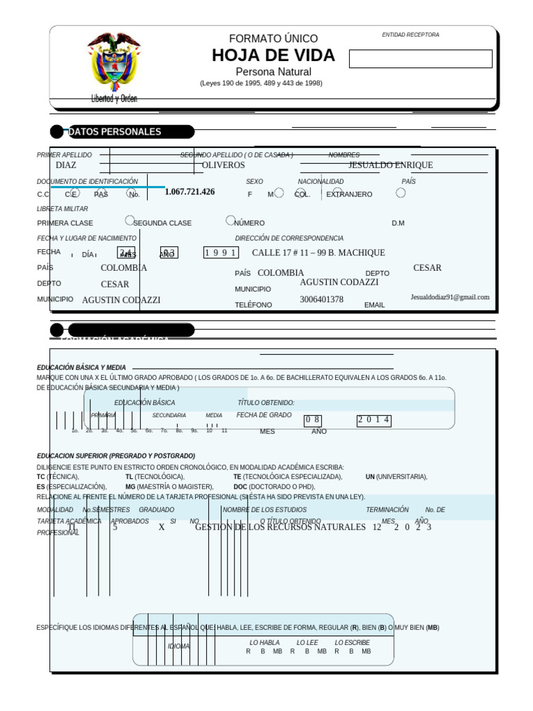 X1 Formato Unico Hoja De Vida Persona Gobierno Pdf Empleo