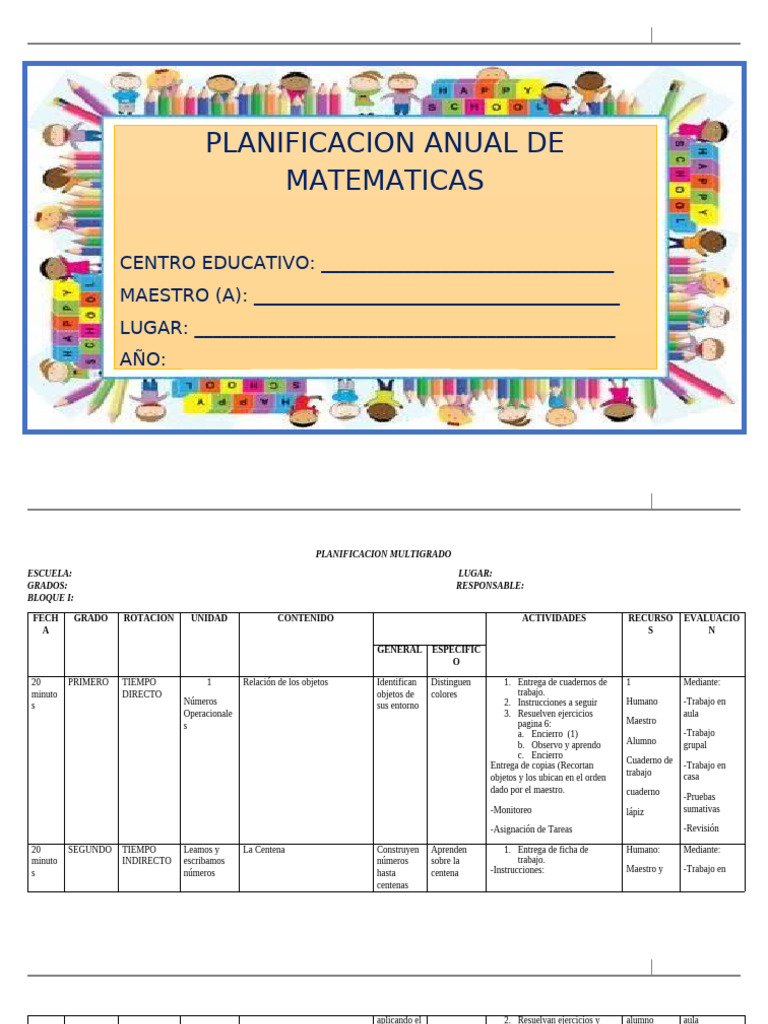 PLANIFICACION MULTIGRADO | PDF | Salón de clases | Sustracción