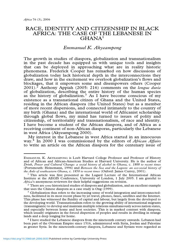 Race Identity and Citizenship in Black Africa The Case of The Lebanese ...