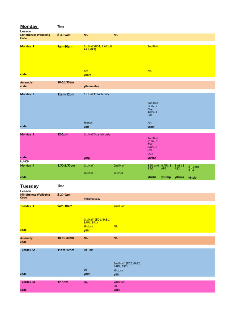 Y8 Google Classroom Codes | PDF