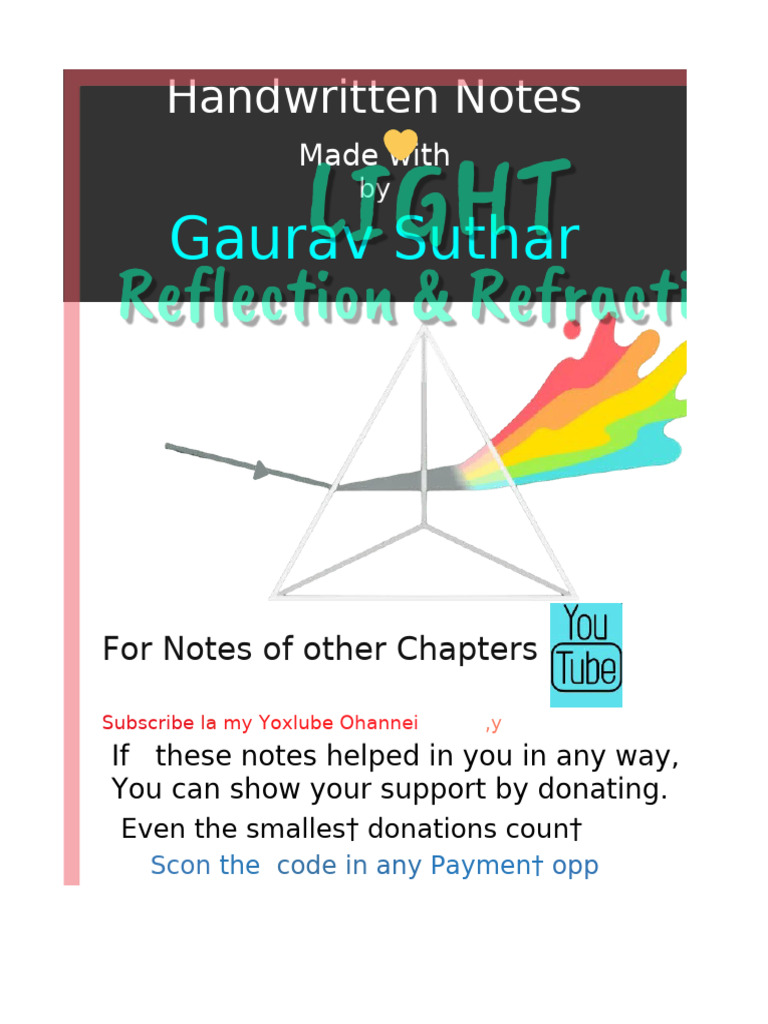 Light Reflection and Refraction Notes | PDF | Refraction | Mirror