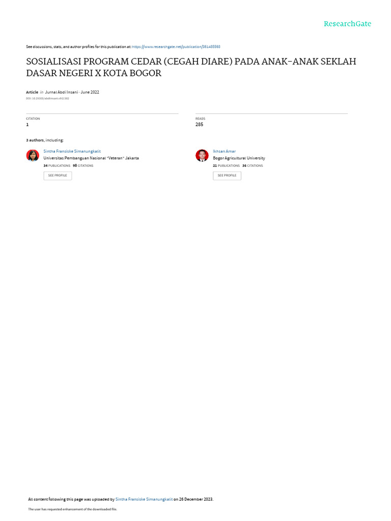 Sosialisasi Program Cedar Cegah Diare Pada Anak-An | PDF