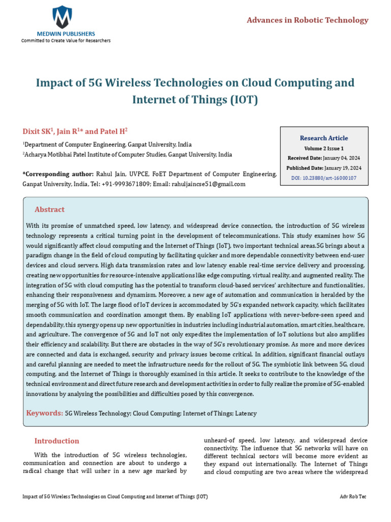 Impact of 5g Wireless Technologies On Cloud Computing and Internet of ...