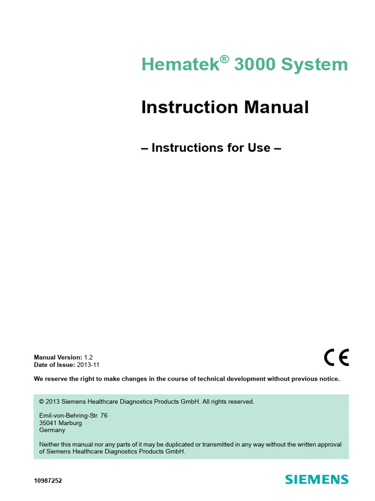 Siemens Hematek 3000 Instruction Manual | PDF | Electromagnetic ...