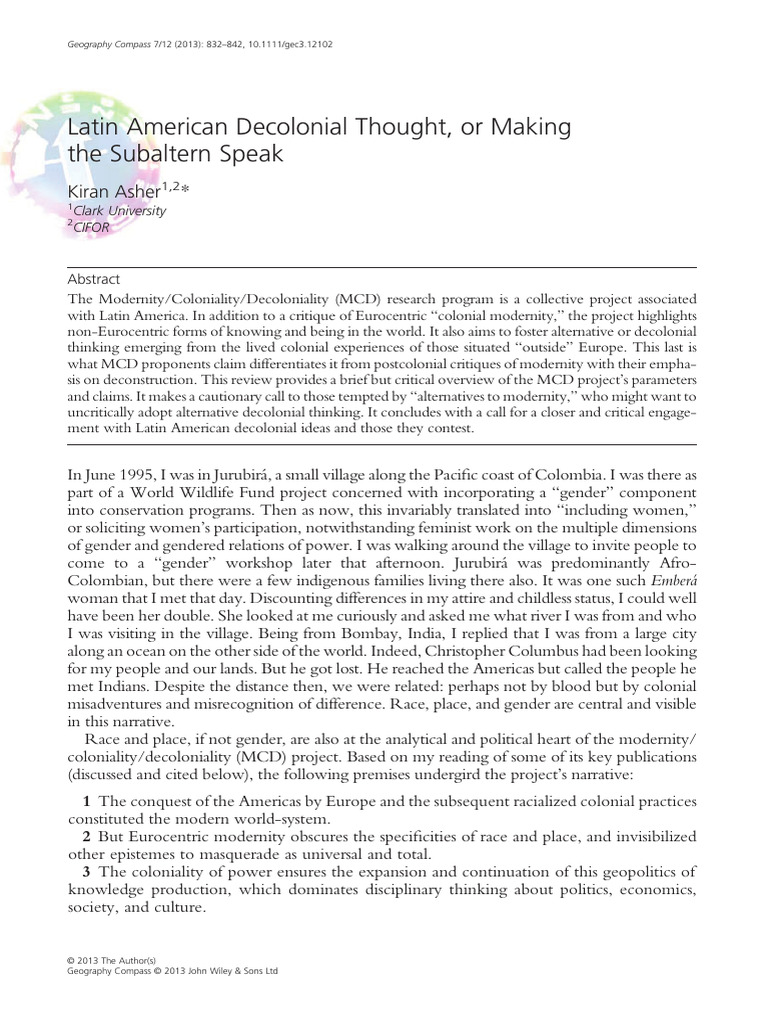 Geography Compass - 2013 - Asher - Latin American Decolonial Thought or ...