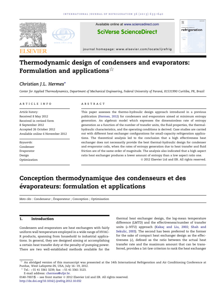 Hermes - 2013 - Thermodynamic design of condensers and evaporators ...
