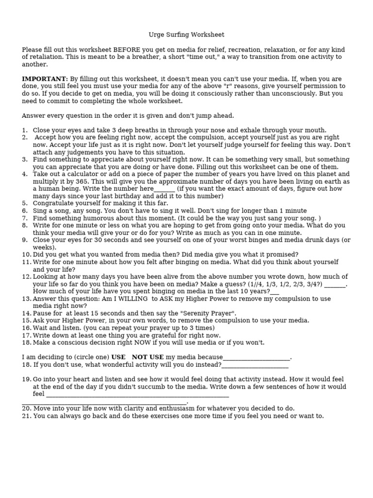 Urge Surfing worksheet | PDF