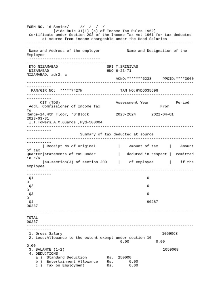 Form 16 TDS Certificate 2023-24 | PDF | Taxes | Wealth