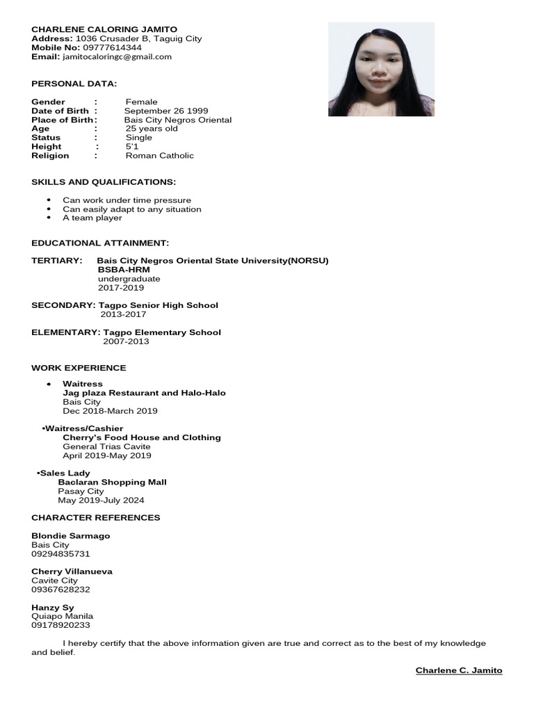 Charlene Jamito Resume Overview | PDF