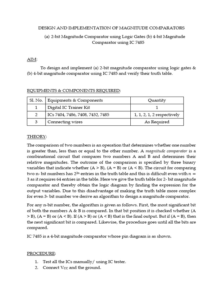 Design And Implementation Of Magnitude Comparators Pdf Electronic Design Digital Electronics