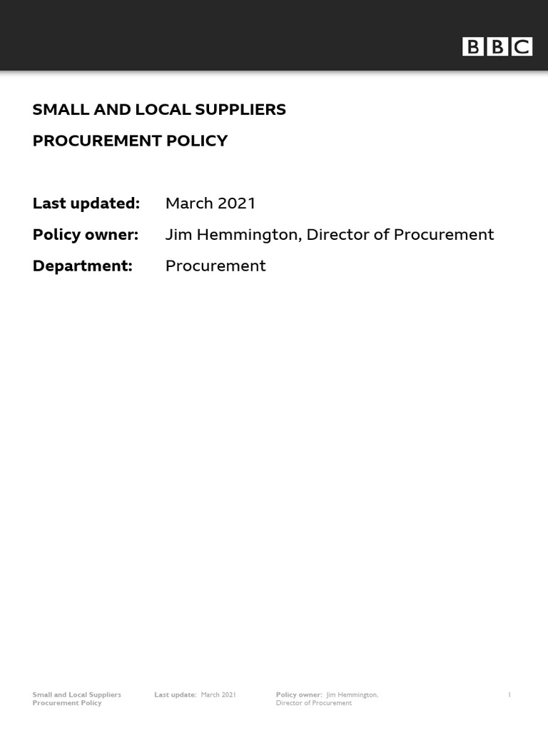 Small and Local Suppliers Policy | PDF | Procurement | Supply Chain