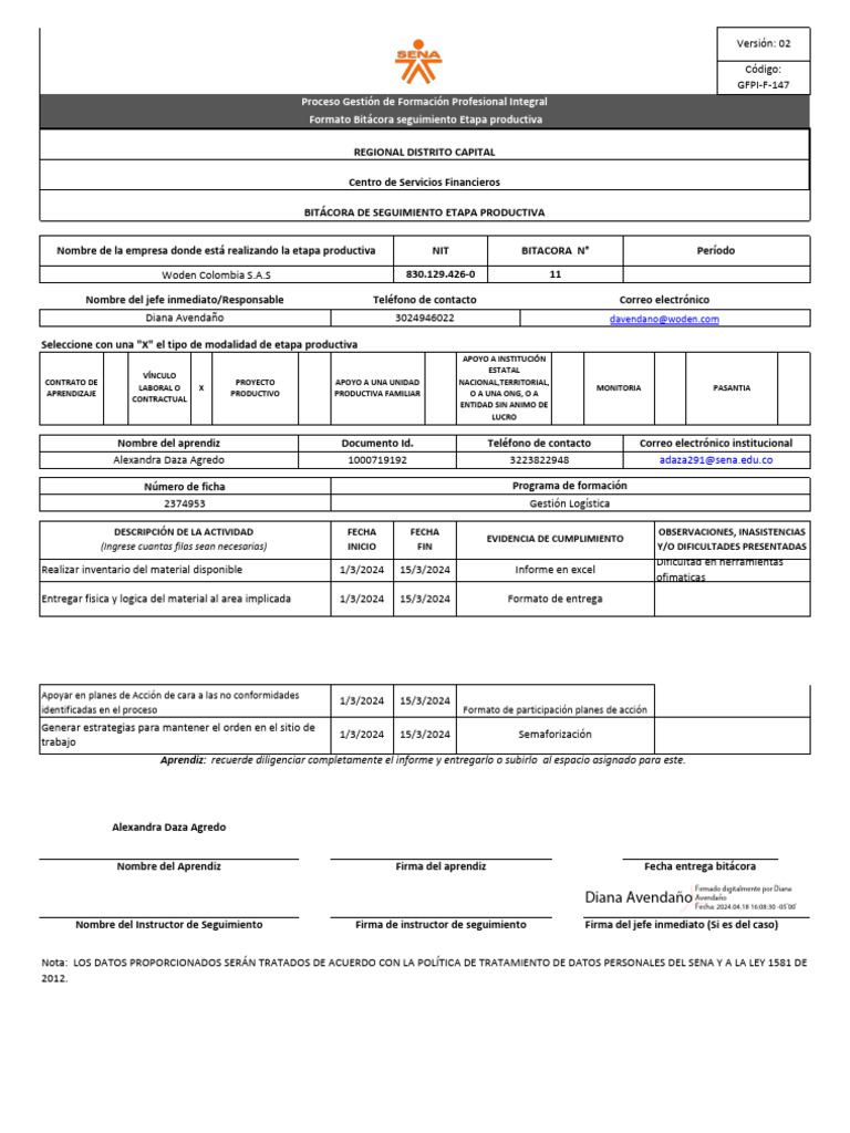 Bitacora 11 Alexandra | PDF