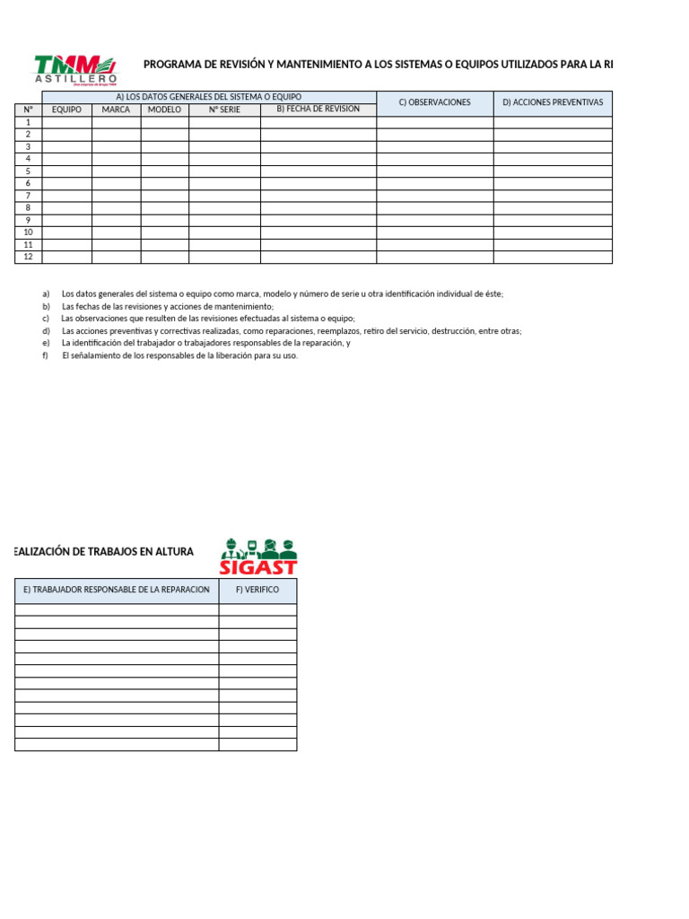 FORMATO REVISION DE EQUIPO PARA TRABAJOS EN ALTURA | PDF
