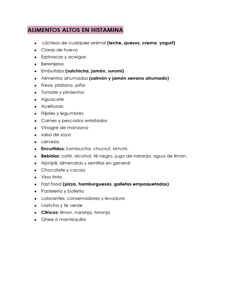 Alimentos Altos en Histamina | PDF