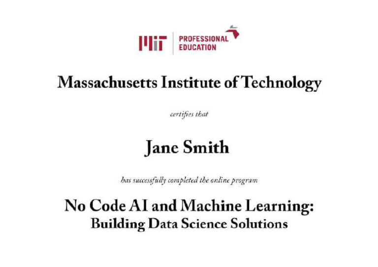 Sample Certificate_ No Code Artificial Intelligence and Machine Learning | PDF