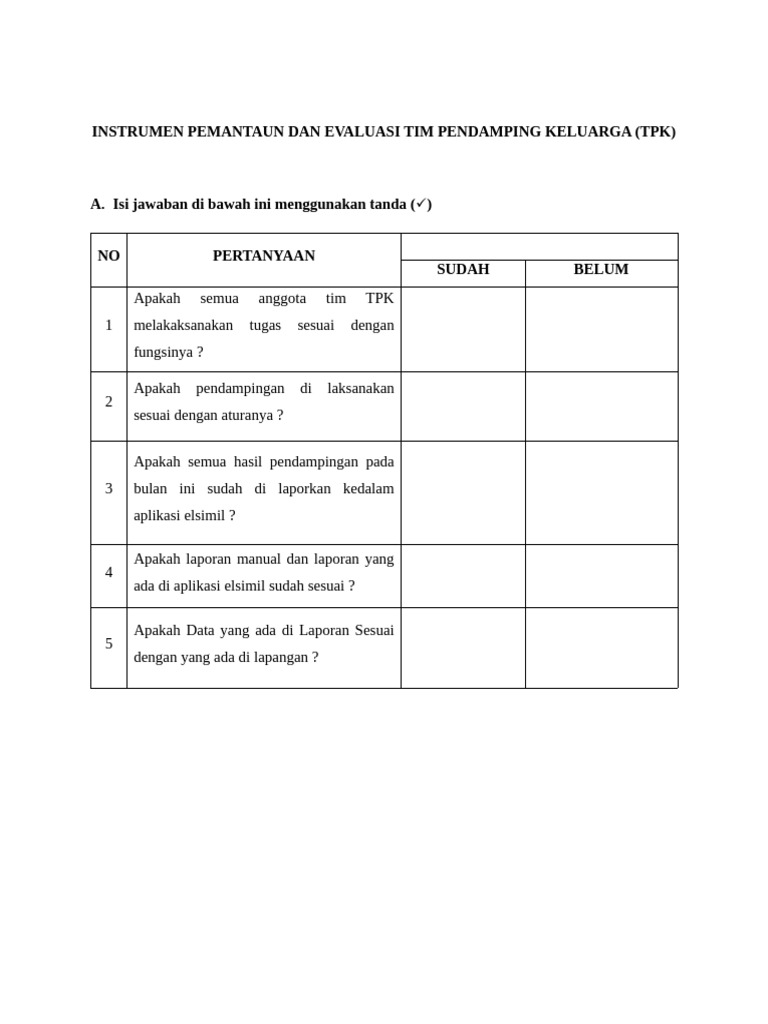 Instrumen Pemantaun Dan Evaluasi Tim Pendamping Keluarga | PDF