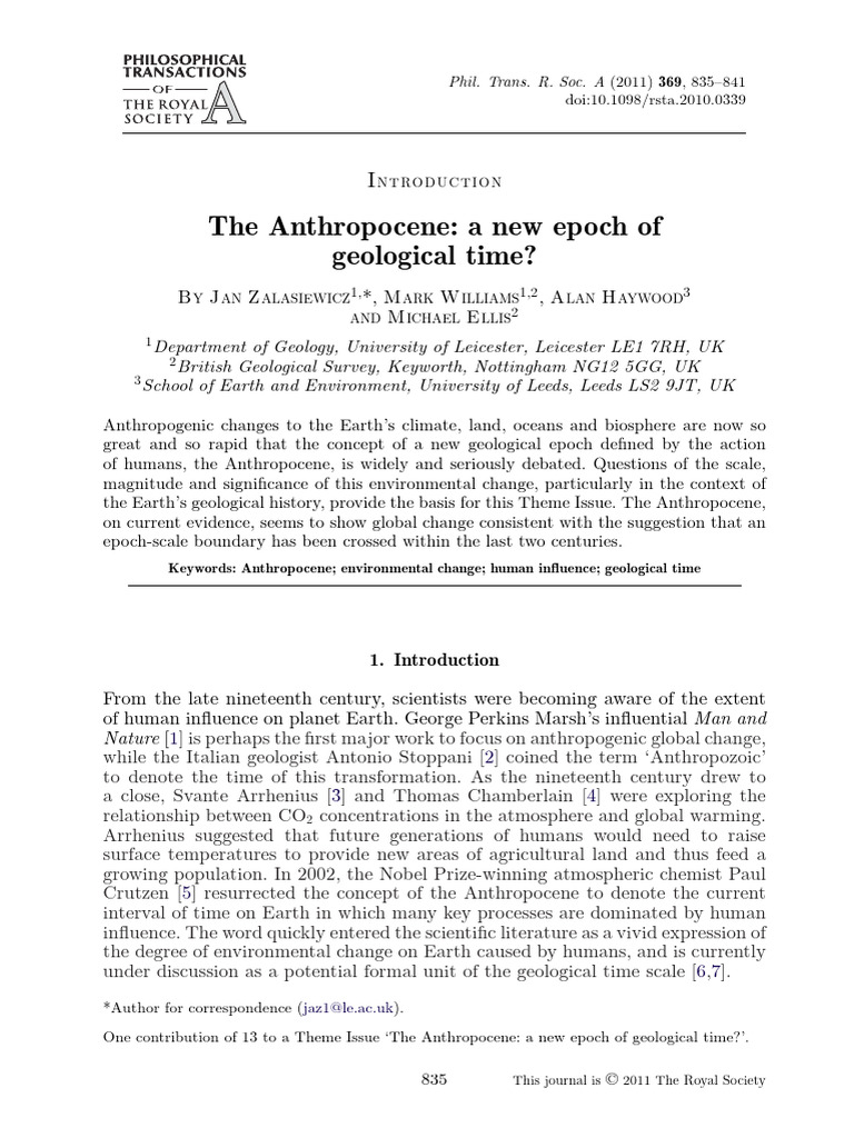 The Anthropocene: Defining a New Epoch | PDF | Anthropocene | Geologic ...