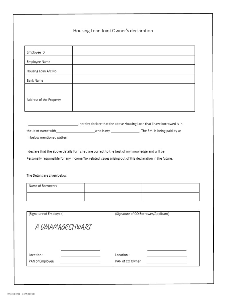Joint Housing Loan Declaration Form | PDF