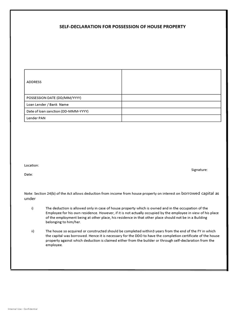 Self-Declaration for House Property HP | PDF